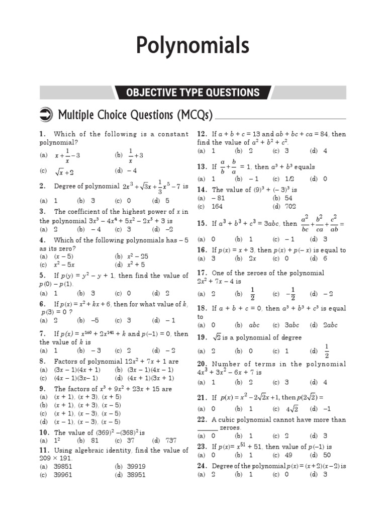 Polynomials Revision | PDF | Factorization | Polynomial