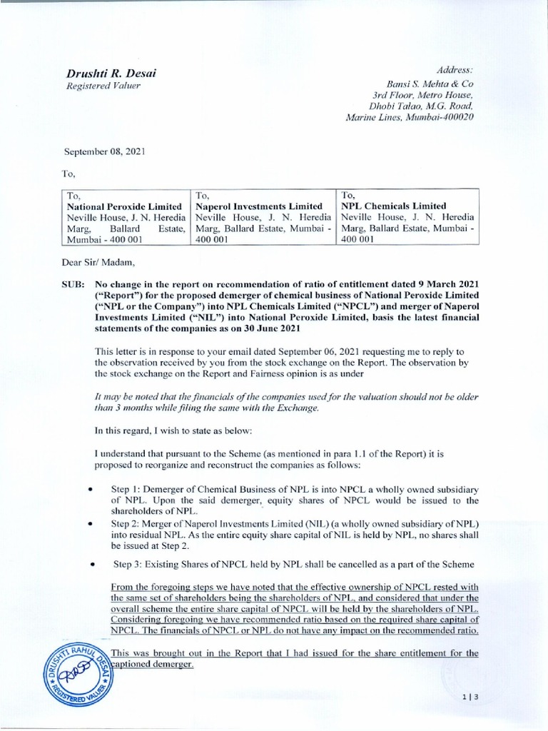 Share Entitlement Ratio Report | PDF | Stocks | Equity (Finance)