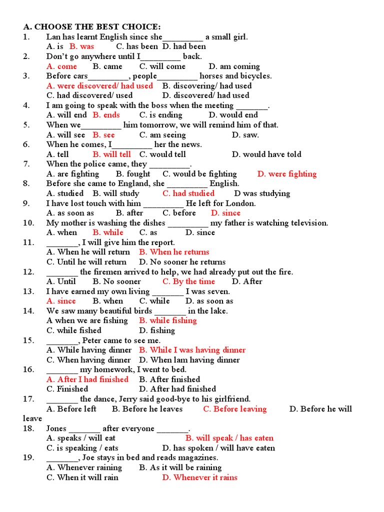 English Grammar Review: Multiple Choice Questions and Verb Tense ...