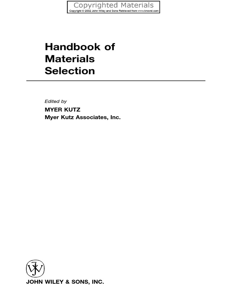 Handbook of Materials Selection | PDF | Expert | Composite Material
