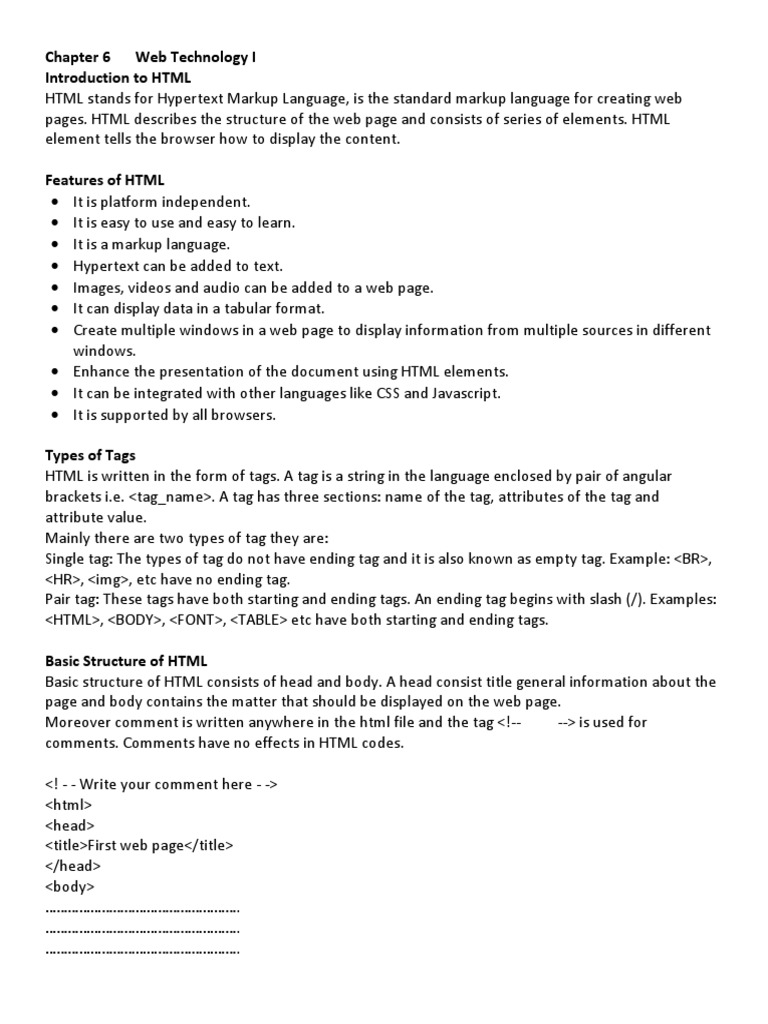 Chapter 6 Web Technology I (1) 1 | PDF | Html Element | Html
