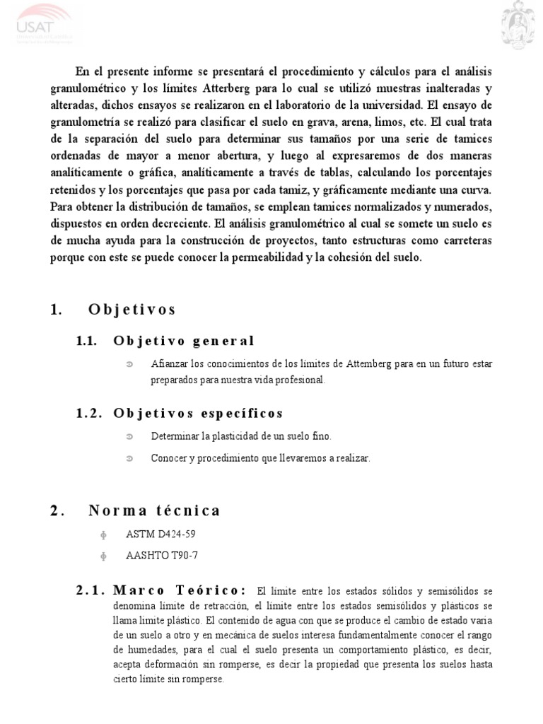 Análisis Granulométrico y Límites Atterberg | PDF | Mecánica de suelos ...