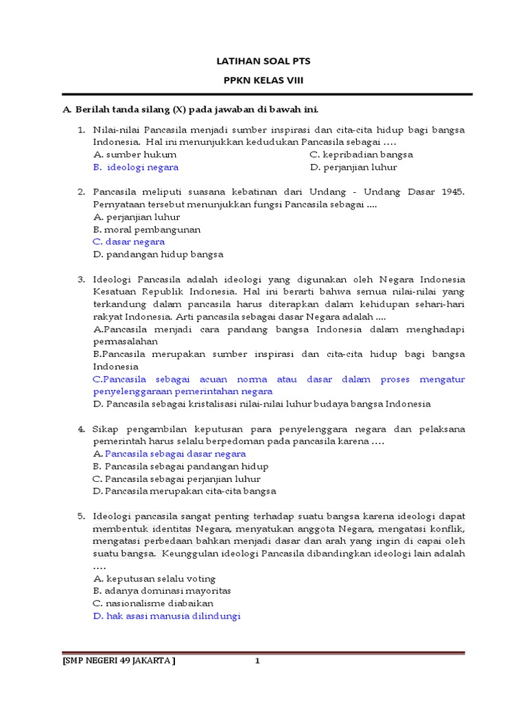 Latihan Soal PPKN PTS | PDF