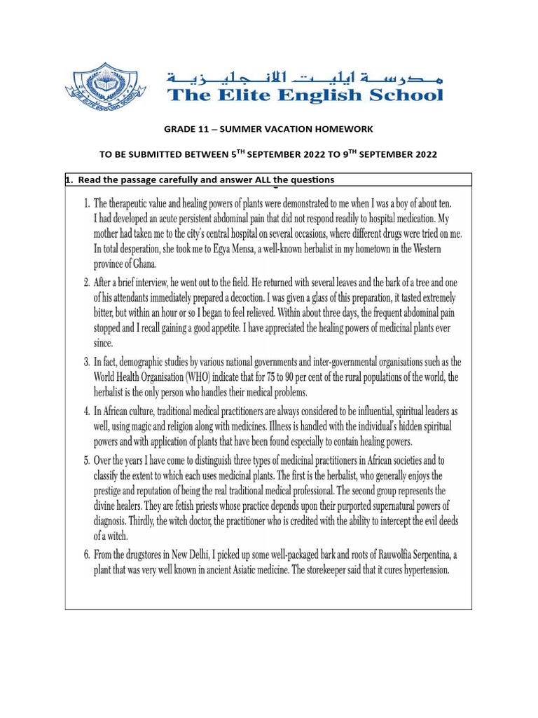 GRADE 11 - English Holiday Homework - 1656487967 | PDF