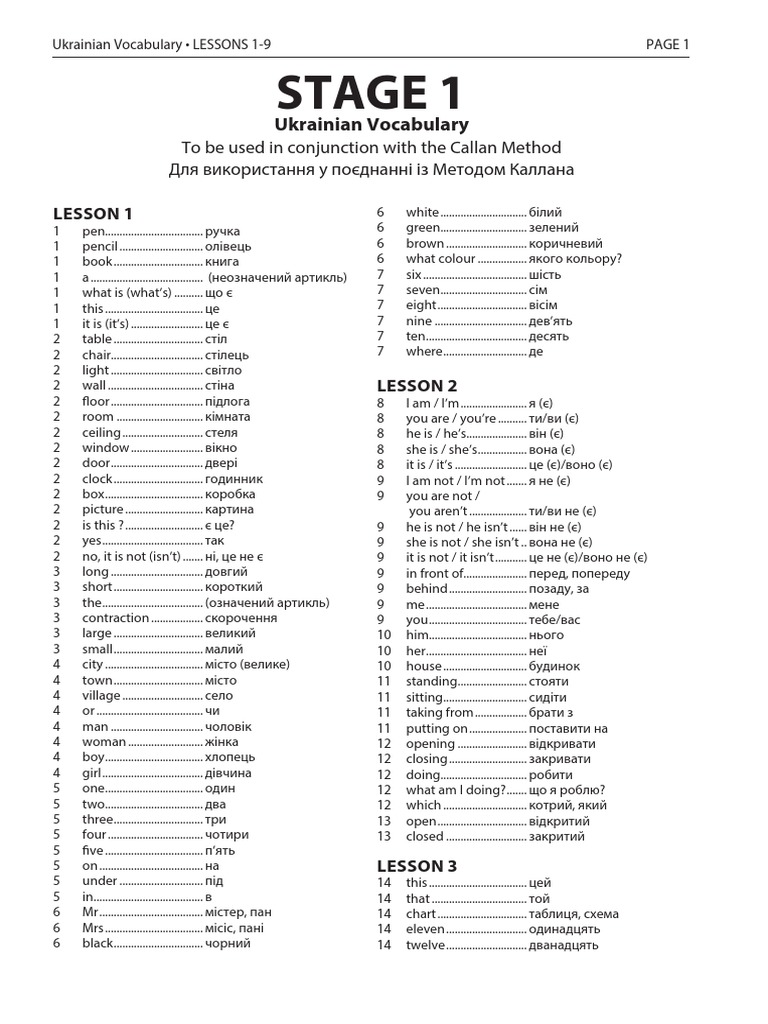 Ukrainian Vocabulary 1 | PDF
