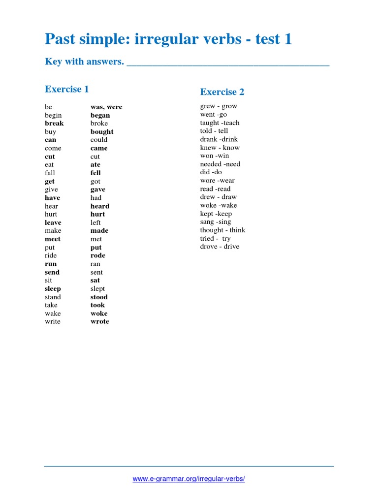 1 Irregular Verbs Exercises - Answers | PDF 1 Irregular Verbs Exercises - Answers | PDF