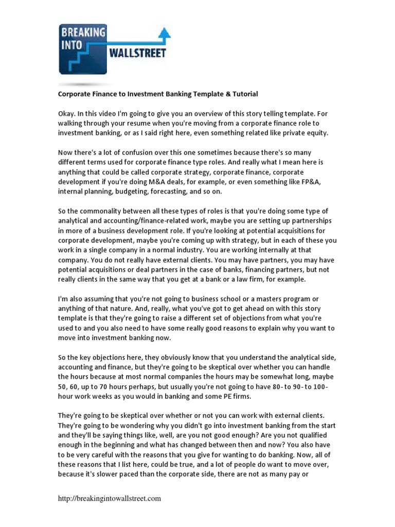 41 08 Corporate Finance To IB Story Transcript | PDF | Investment ...