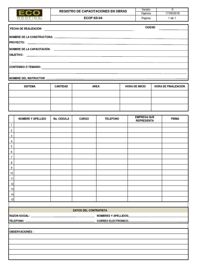 Registro de Capacitaciones en Obras | PDF | Negocios | Informática