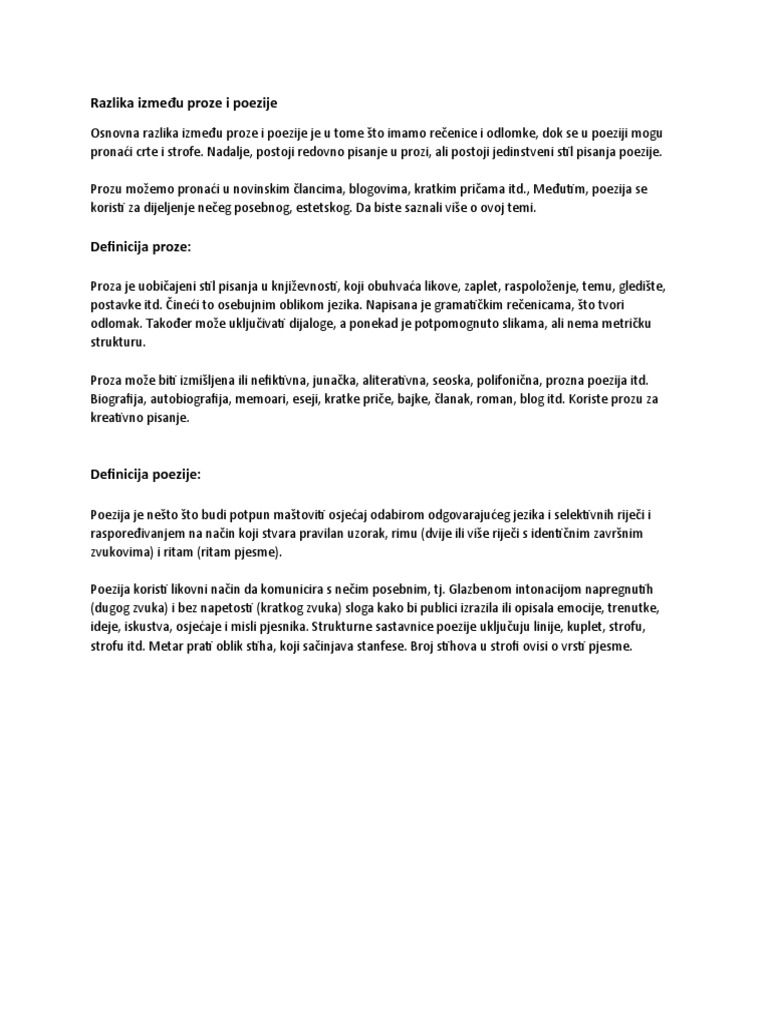 Razlika Između Proze I Poezije | PDF