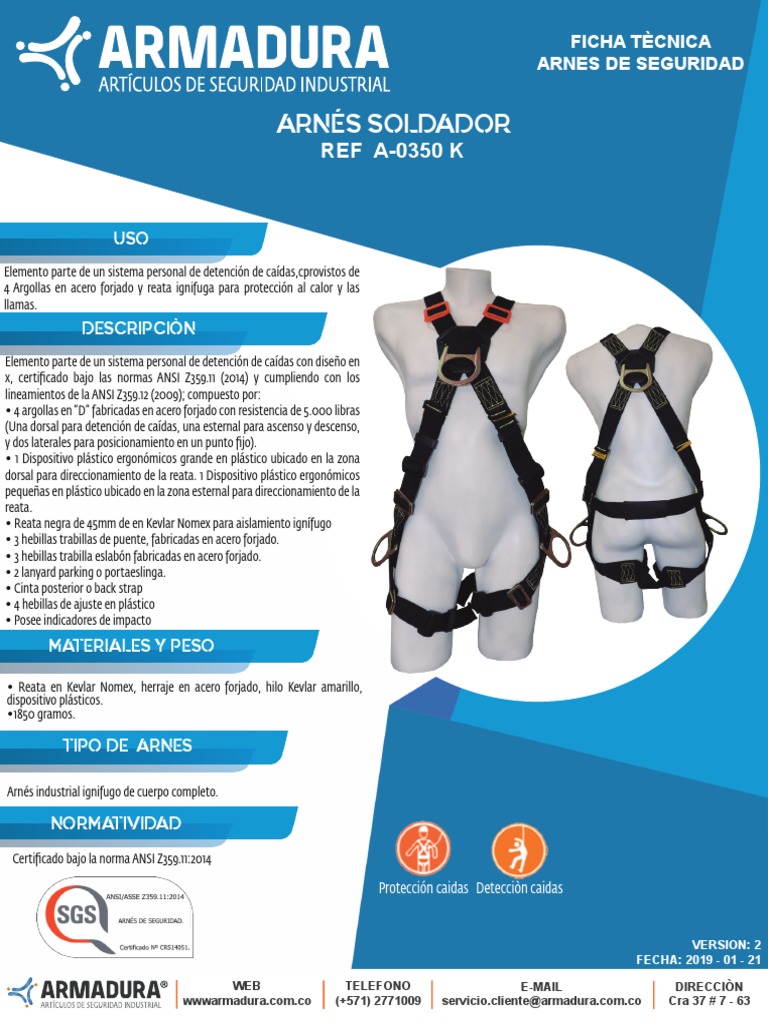 Ficha Tecnica Arnes en Kevlar Armadura | PDF | Materiales | Ingeniería ...
