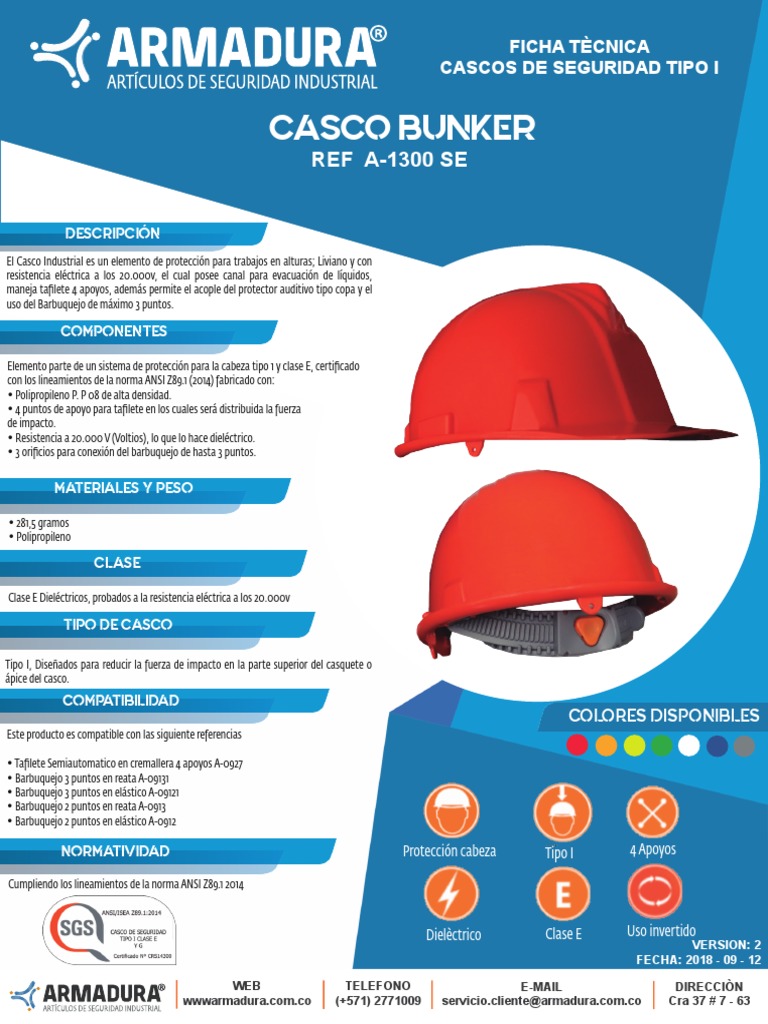 FICHA TECNICA CASCOS DE SEGURIDAD TIPO 1 ARMADURA | PDF | Casco | Electricidad