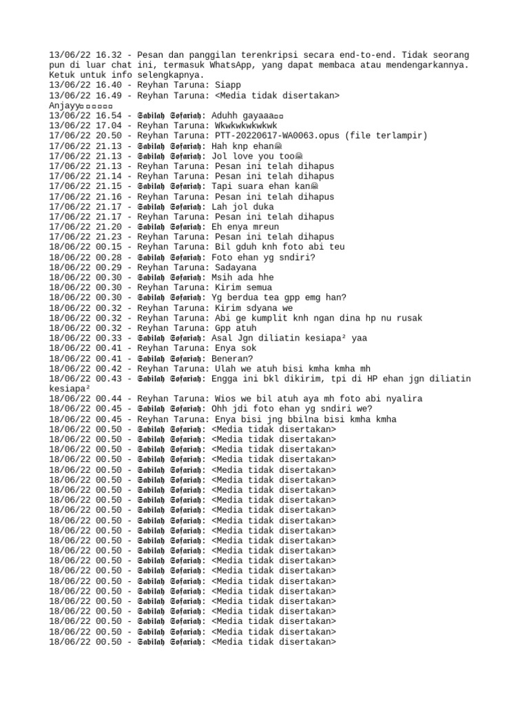 Obrolan Pribadi Reyhan & Sabilah | PDF