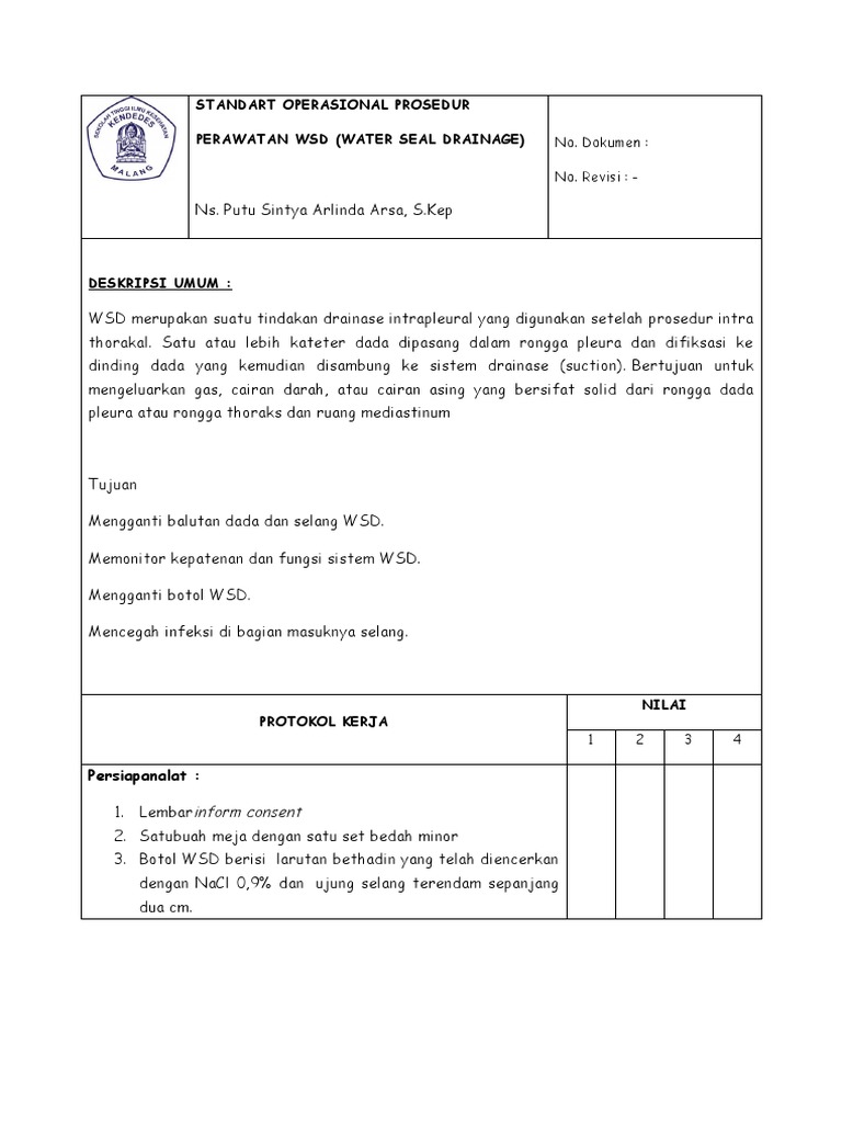 SOP Perawatan WSD | PDF