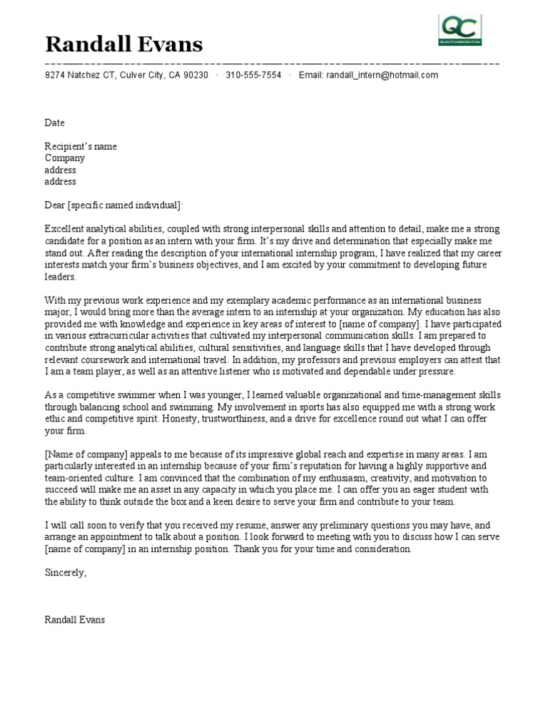 Internship Application Letter | PDF | Internship | Job Hunting