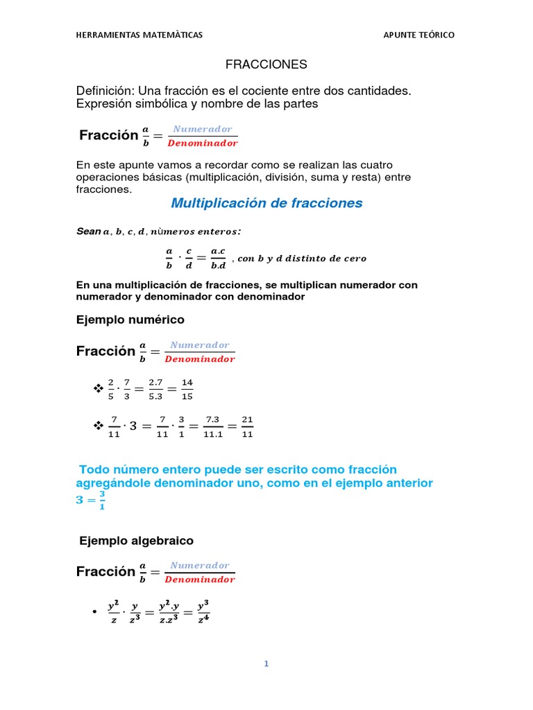 Teoría de Fracciones | PDF | Multiplicación | División (Matemáticas)