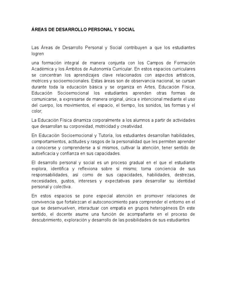Áreas de Desarrollo Personal y Social | PDF | Aprendizaje | Creatividad