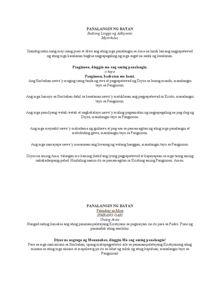 Panalangin NG Bayan | PDF