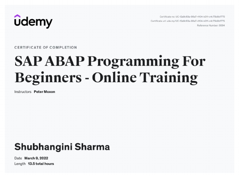 ABAP Udemy Certificate | PDF