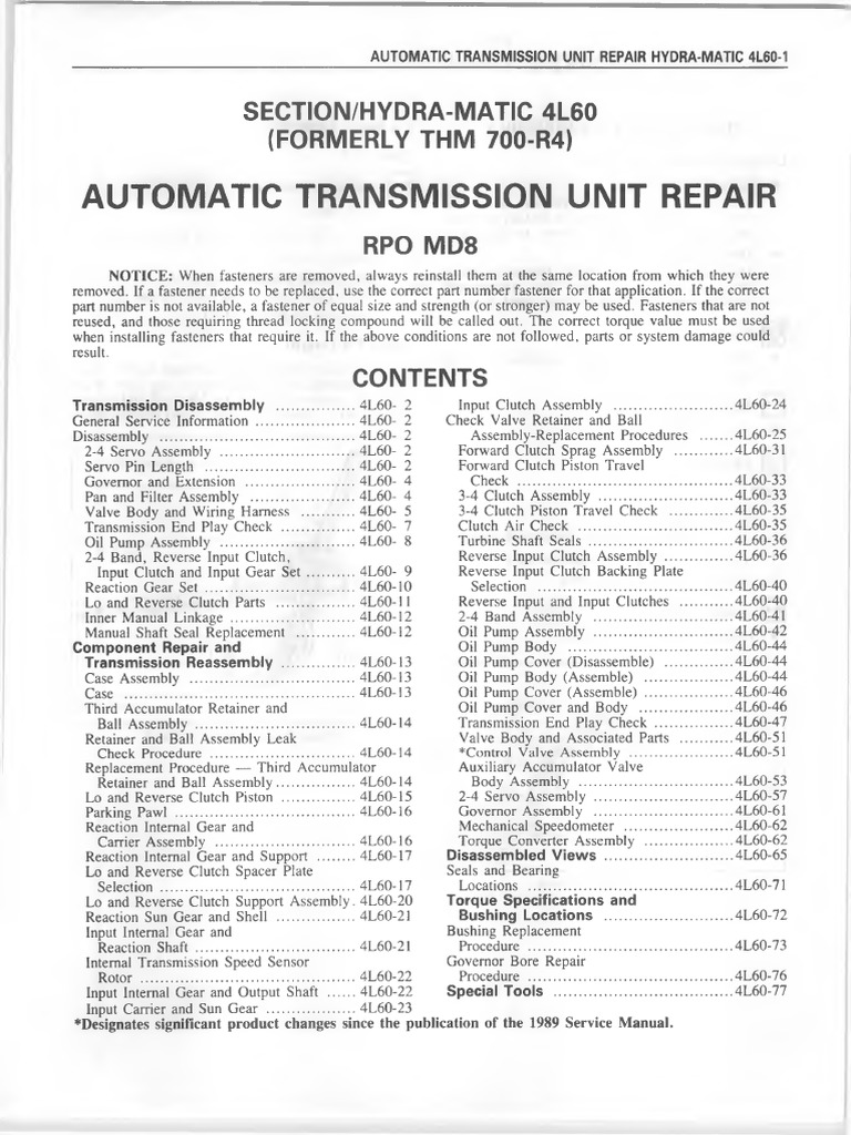 1990 TH700R4 4L60 Overhaul Manual | Download Free PDF | Clutch ...