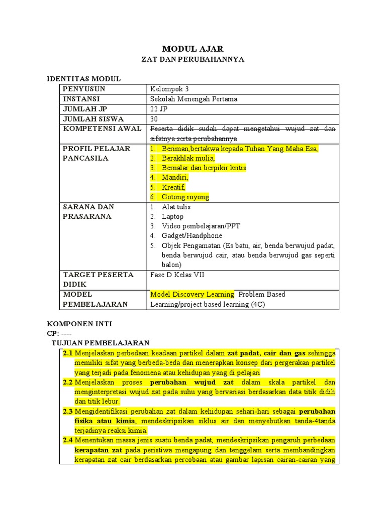 MODUL AJAR KELOMPOK 3 KPK IPA A Edit | PDF