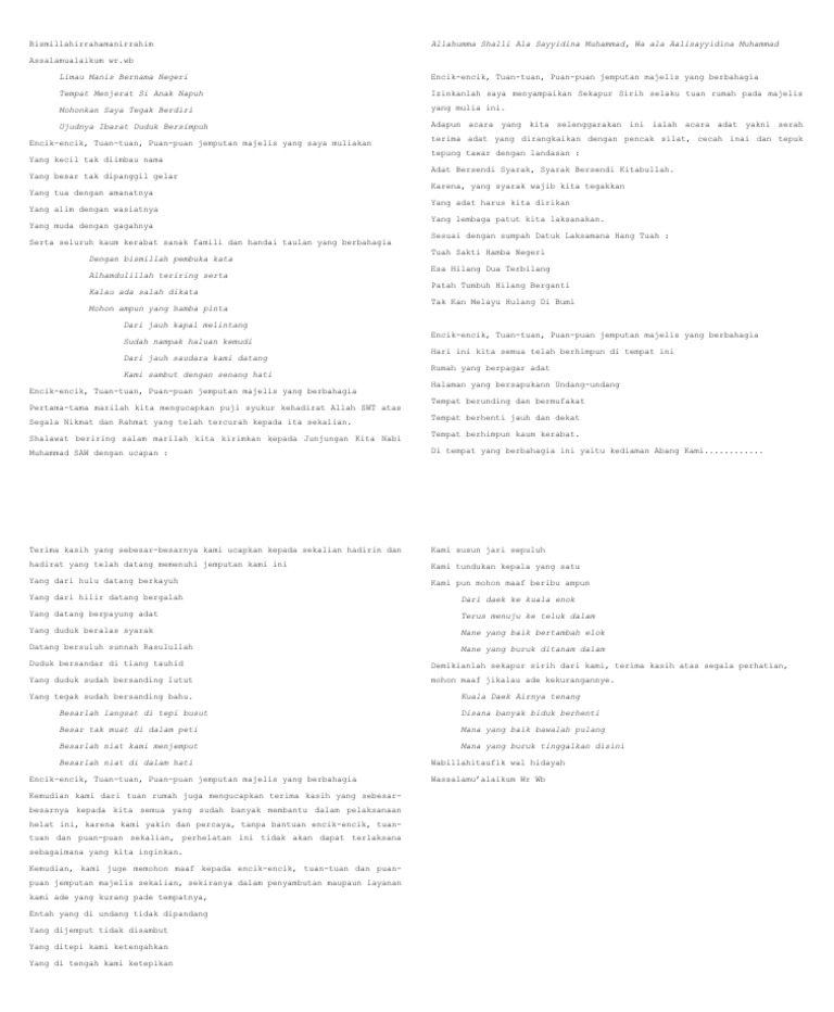 Sekadar Sirih Acara Cerah Inai Melayu Retih | PDF