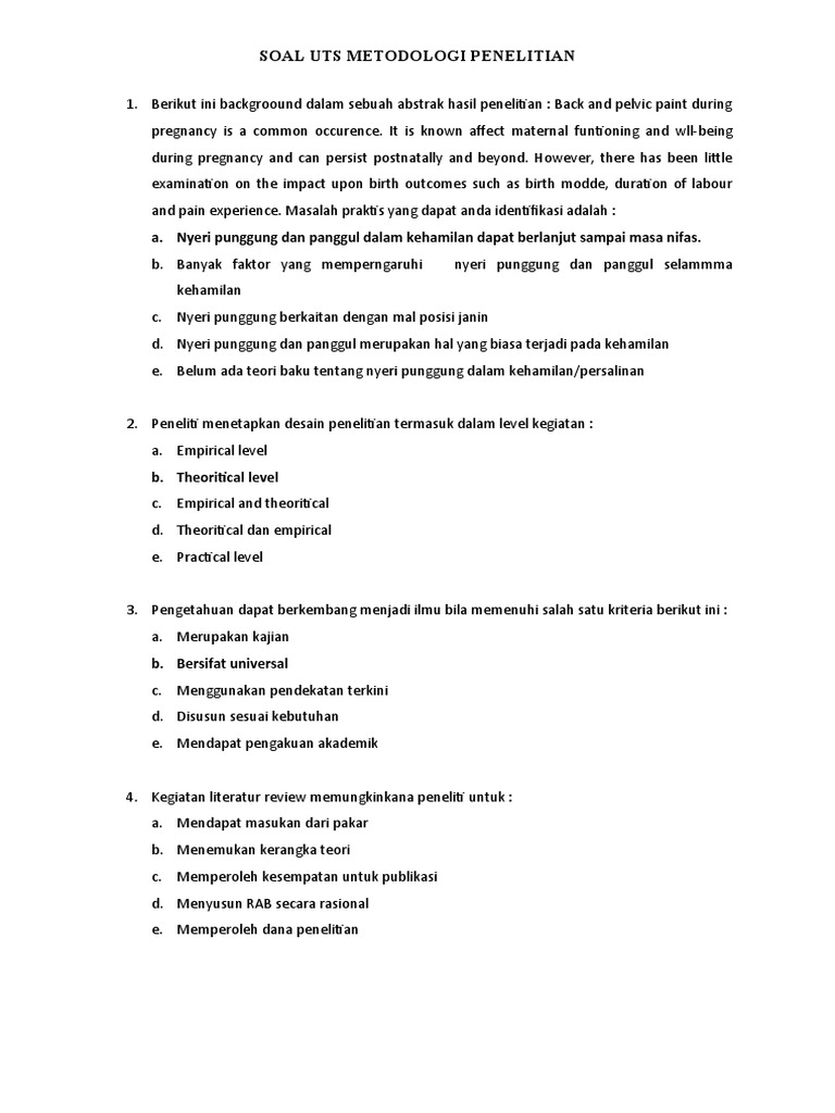 Soal UTS Metlit | PDF | Karier & Perkembangan | Pengembangan Diri