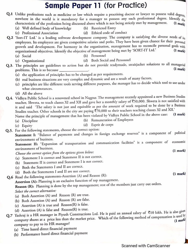 Sample Paper Class 12 Business Studies | PDF