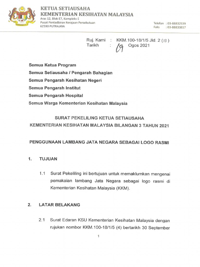Surat Pekeliling Ksu Bil.3 Tahun 2021 | PDF
