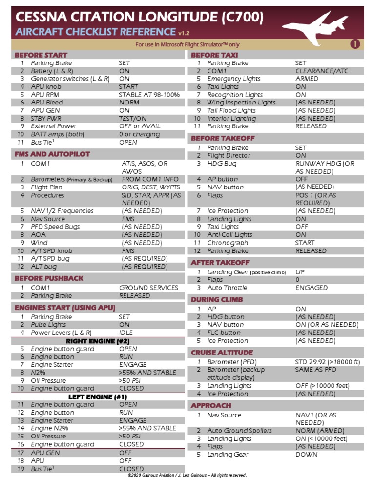 Cessna C700 - Checklist | PDF | Aerospace | Vehicles