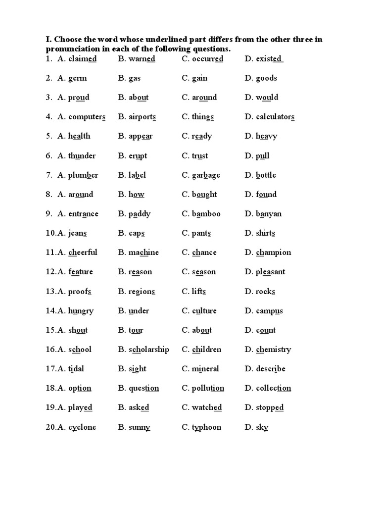 Pronunciation Differentiation Exercise | PDF | Atmospheric Circulation ...