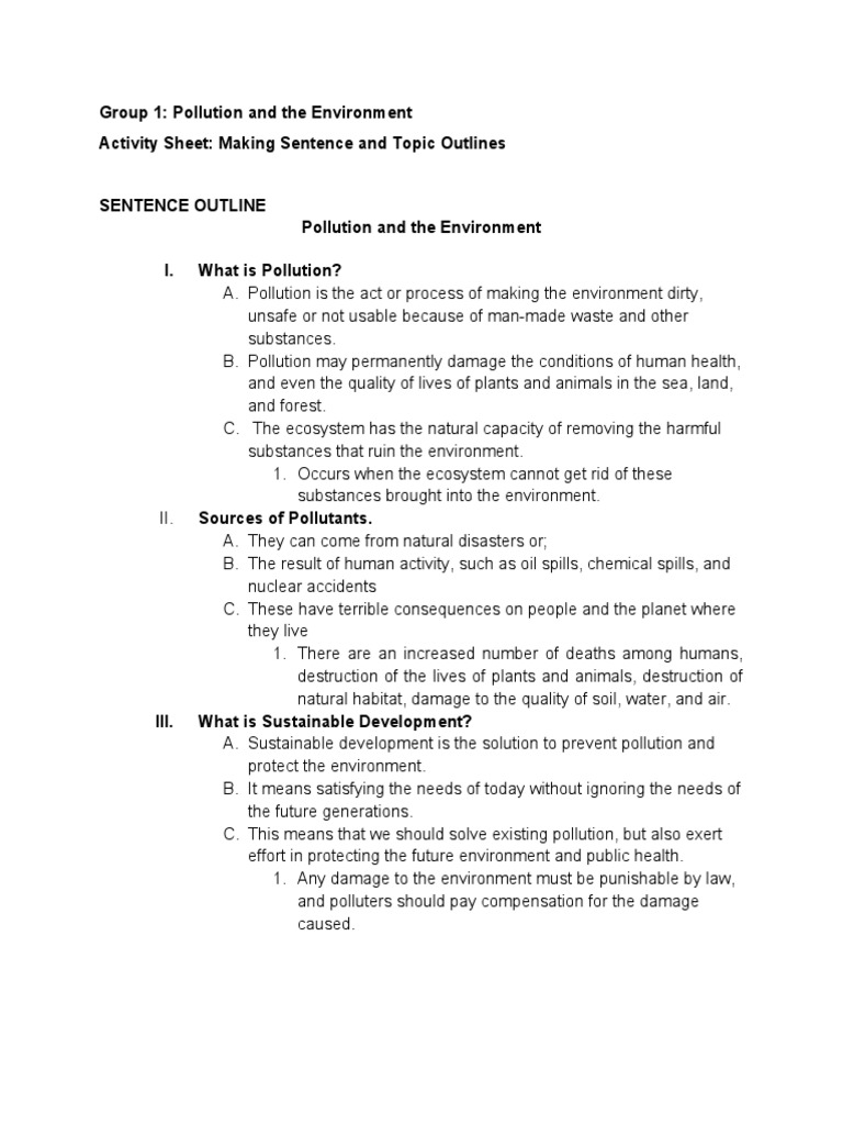 Making Sentence and Topic Outlines | PDF | Pollution | Natural Environment