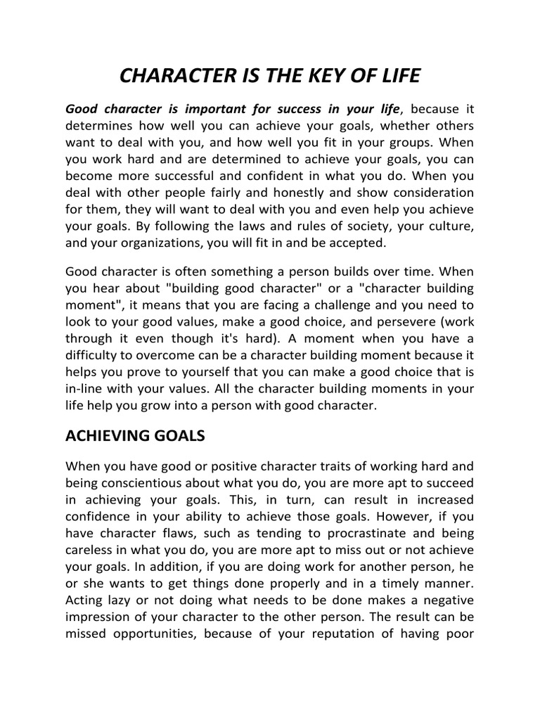 Character Is The Key of Life | PDF | Courage