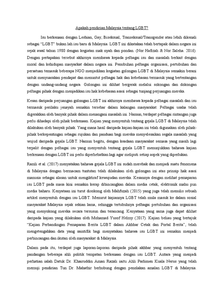 Apakah Pendirian Malaysia Tentang LGBT | PDF