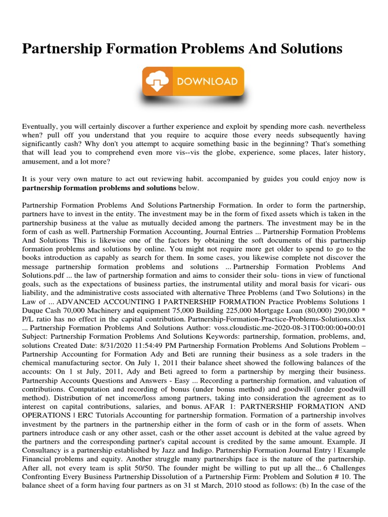 Partnership Formation Problems and Solutions | PDF | Partnership | Economies