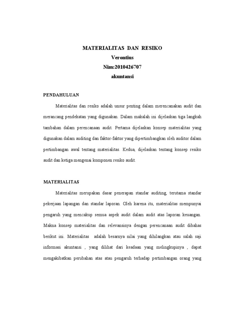 Materialitas dan Risiko dalam Audit | PDF | Bisnis | Pengelolaan ...