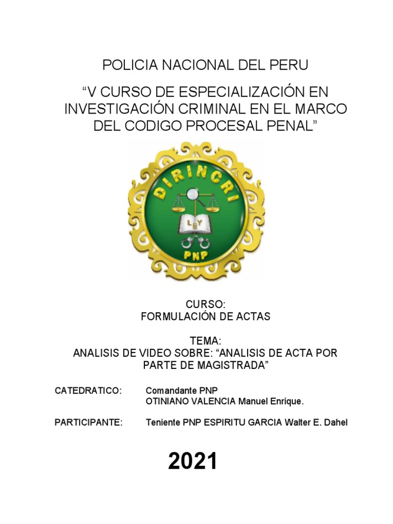 Tnte PNP Espiritu Garcia Walter - Analisis de Acta Por Parte de Magistrada | PDF | Policía ...