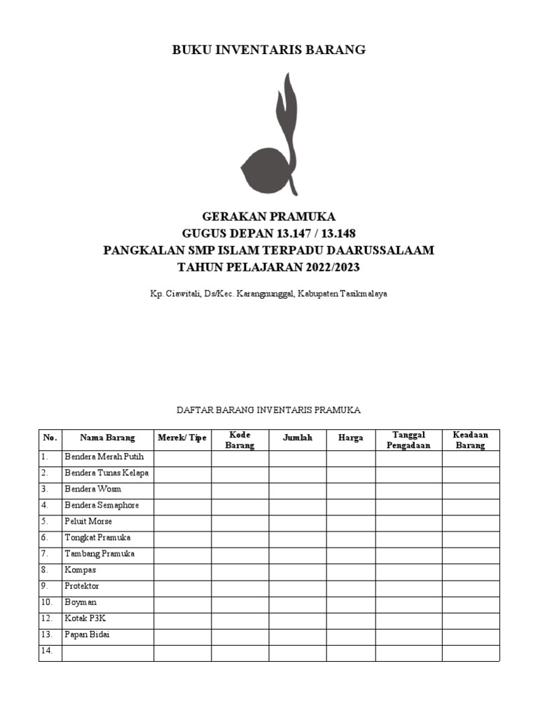 Buku Inventaris Barang Pramuka | PDF