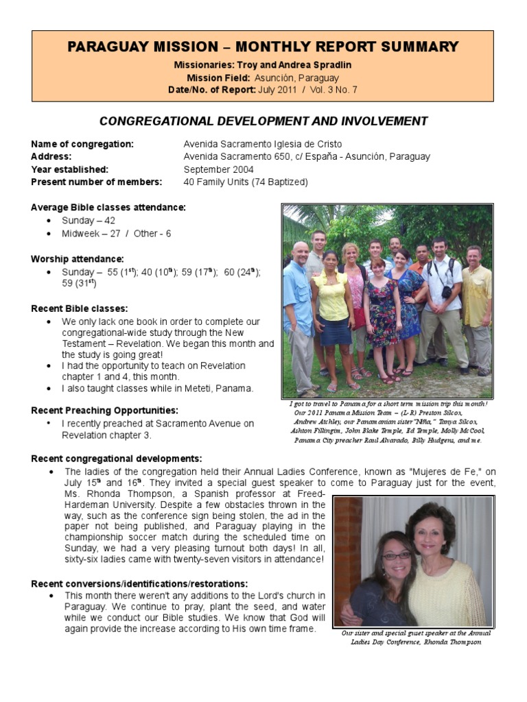 Mission Report July 2011 | PDF | Evangelism | Elder (Christianity)