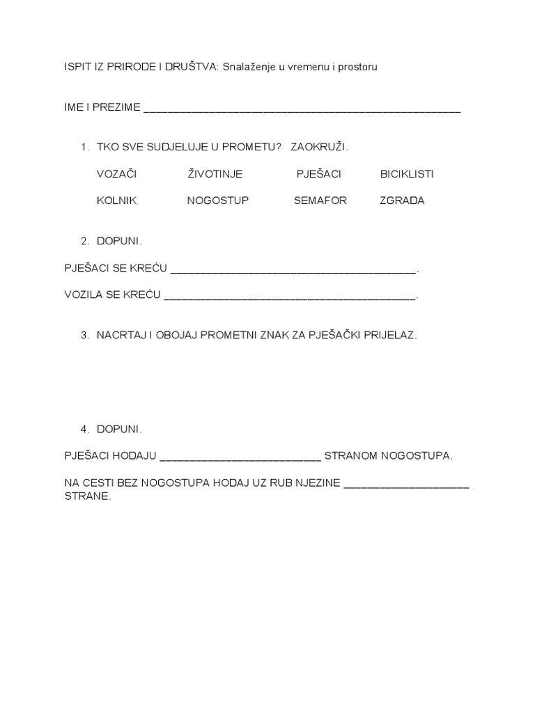 ISPIT IZ PRIRODE I DRUŠTVA - Snalaženje U Vremenu I Prostoru | PDF