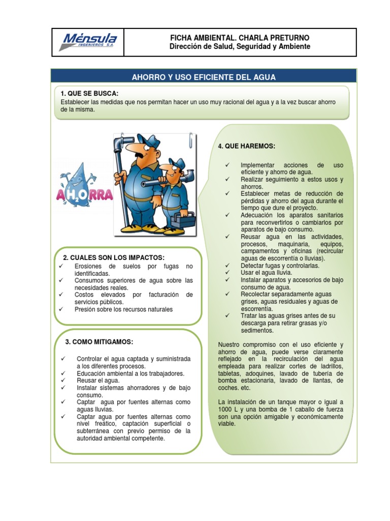 1 Ficha Ambiental Ahorro y Uso Eficiente Del Agua | PDF | Agua | Entorno natural