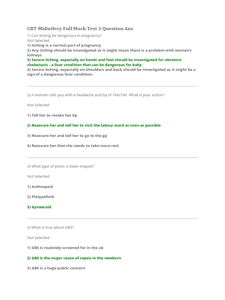 CBT Midwifery Mock Test 3 Questions | PDF | Childbirth | Infection