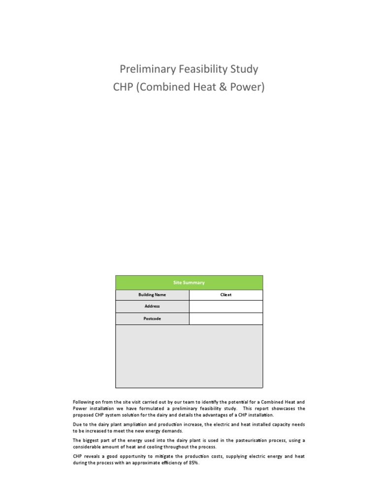 Preliminary Feasibility Study CHP (Combined Heat & Power) | PDF ...