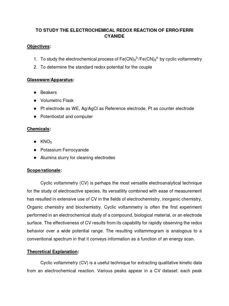 To Study The Electrochemical Redox Reaction | PDF | Anode | Physical ...