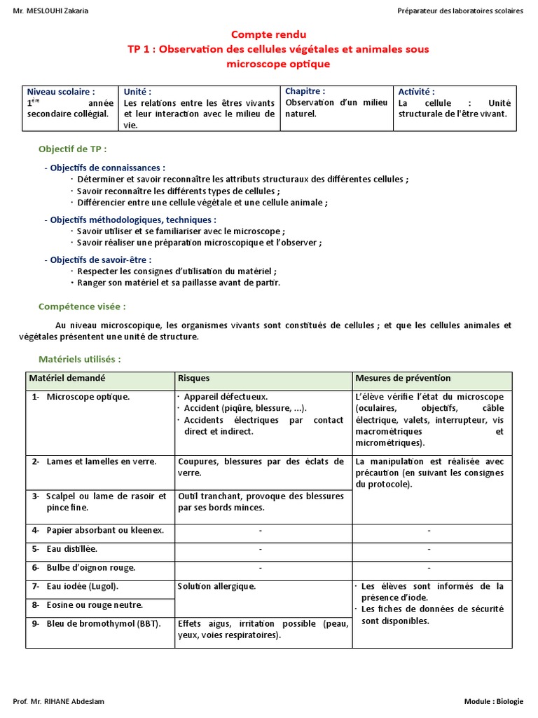 Compte Rendu TP1 | PDF | Cellule (Biologie) | Cytoplasme