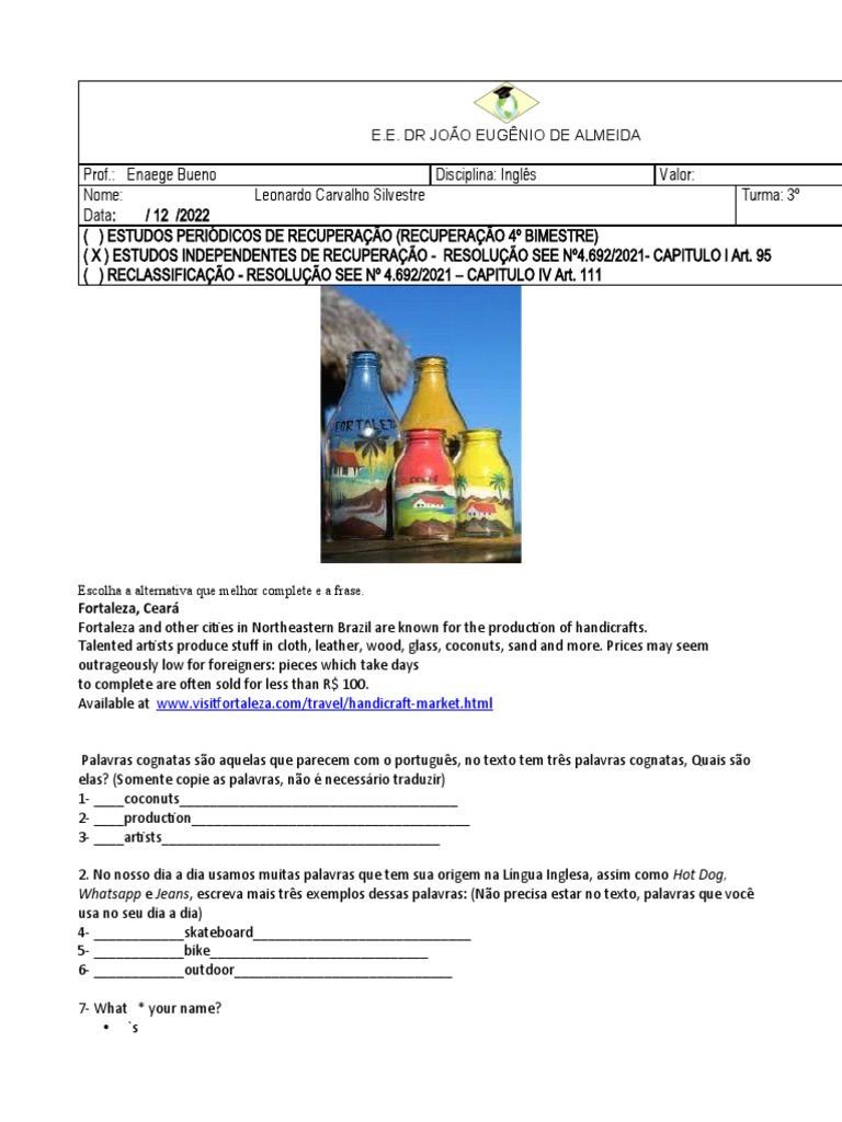 A Portuguese Language Lesson and Assessment | PDF