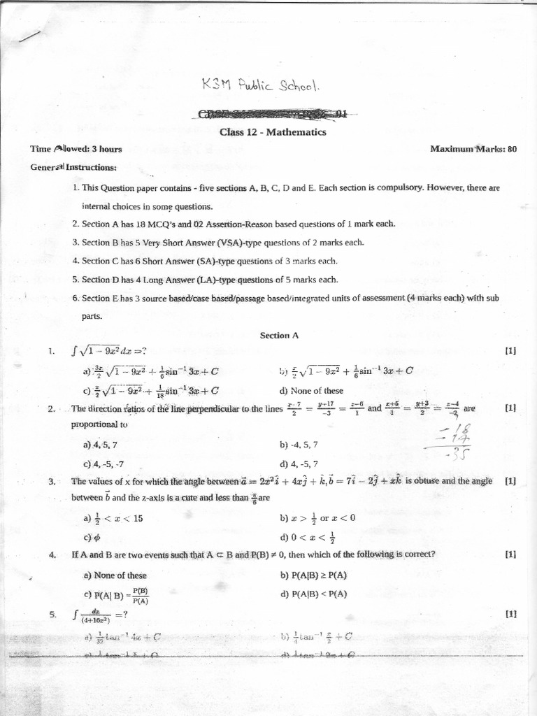 Math Pre Board 2 | PDF