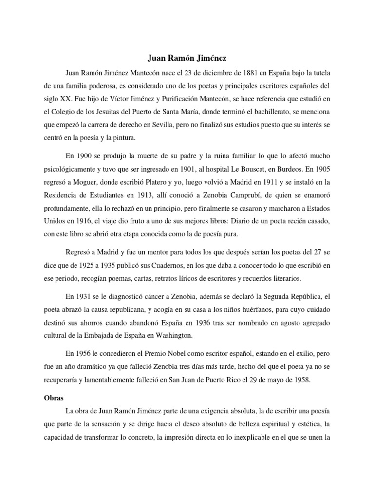 Vida y Obra de Juan Ramón Jiménez | PDF | Poesía | Clásicos