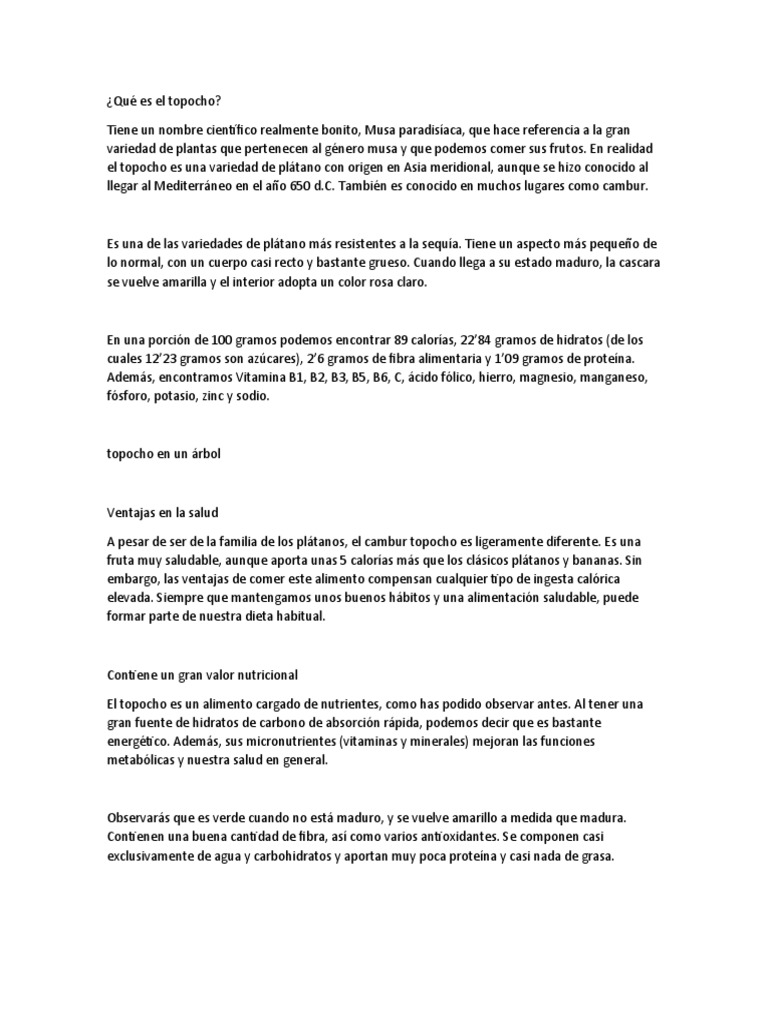 Beneficios y propiedades del topocho | PDF | Dieta y nutrición | Fibra ...