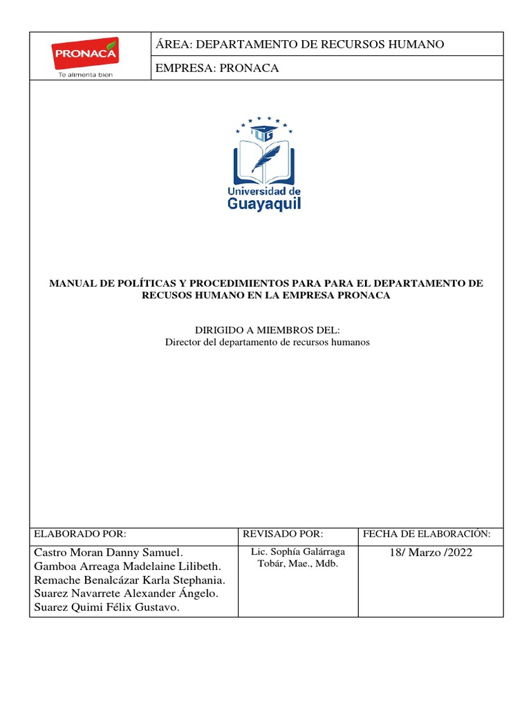 Proyecto Final Manual de Procedimientos y Políticas Grupo 3 | Descargar gratis PDF | Gestión de ...