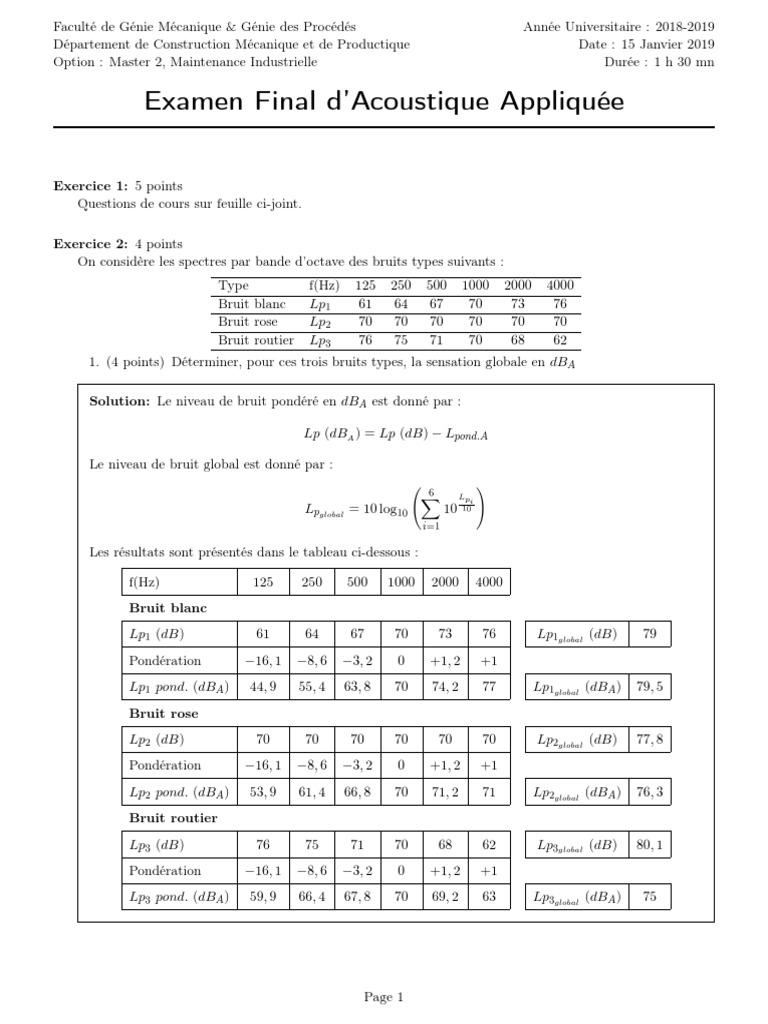 Examen d'Acoustique Appliquée 2019 | PDF | Mécanique newtonienne | Qualia